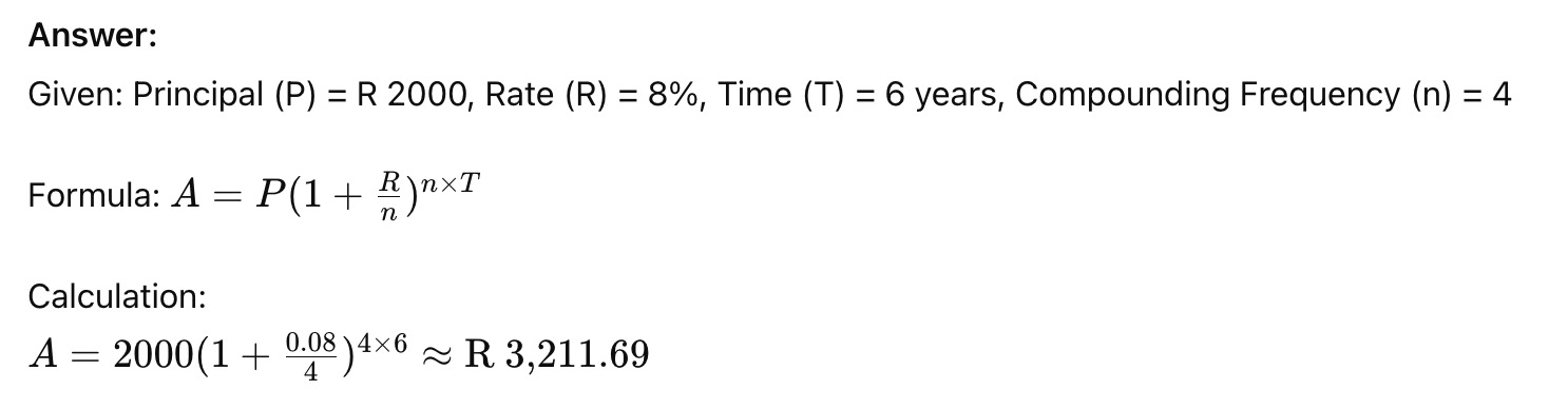 Grade 12 Financial Maths Questions and Answers - distinctionpass.com