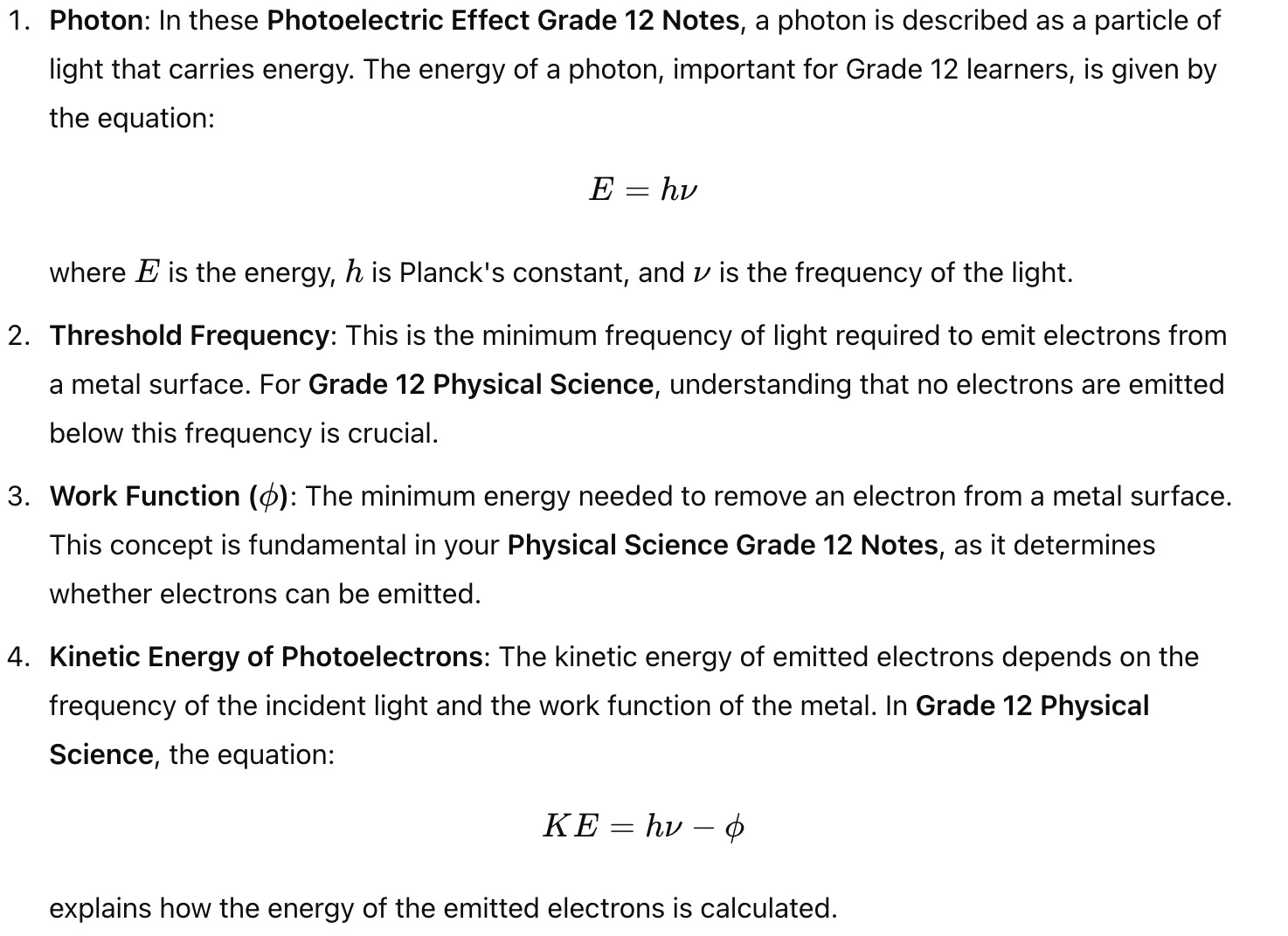Photoelectric Effect Grade 12 Notes pdf - distinctionpass.com